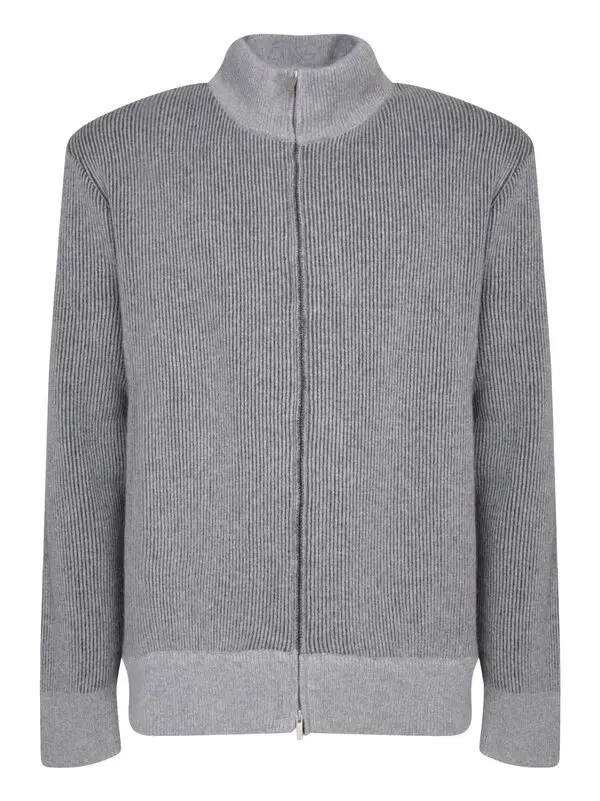 LARDINI High-neck Zipped Cardigan - Grey