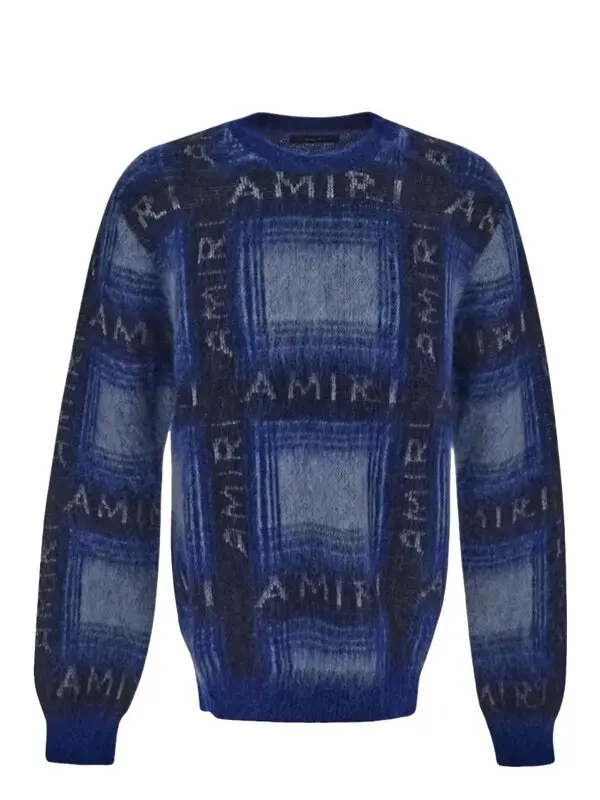 Amiri Logo Plaid Knit Jumper - Blue