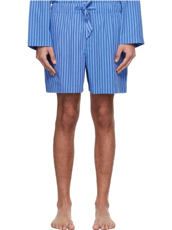 TEKLA Striped Drawstring Pajama Shorts - Blue