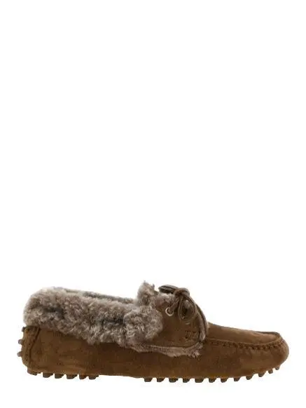 Brunello Cucinelli Suede Driving Loafers With Fur Trim - Brown