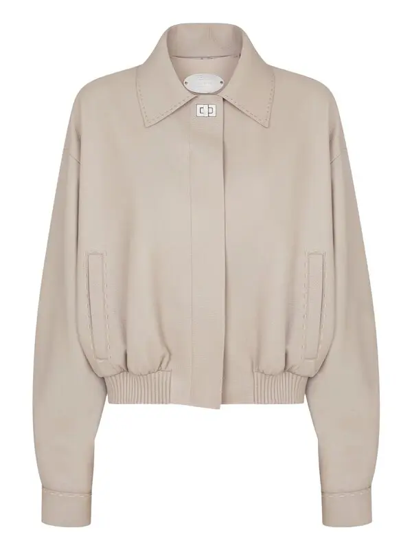 Fendi Oversized Leather Bomber Jacket - Dove-grey