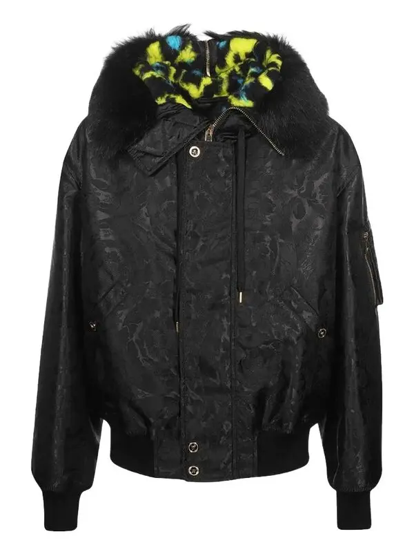Versace Hooded Bomber Jacket With Drawstring And Zip-up - Black