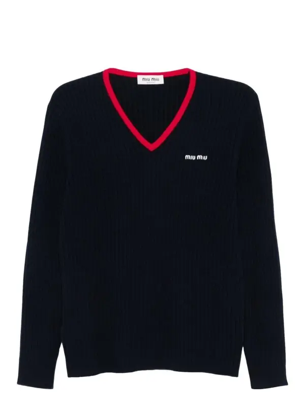 Miu Miu Embroidered V-neck Jumper - Blue/red