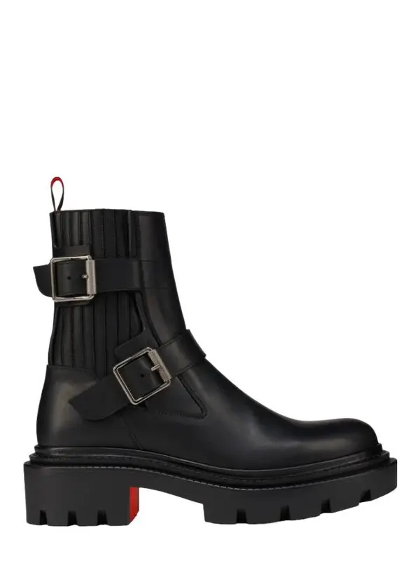 CHRISTIAN LOUBOUTIN Buckle-embellished Leather Ankle Boots - Black