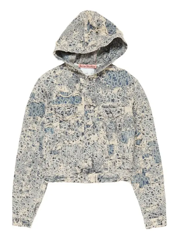 Acne Studios Hooded Distressed Denim Jacket - Gray