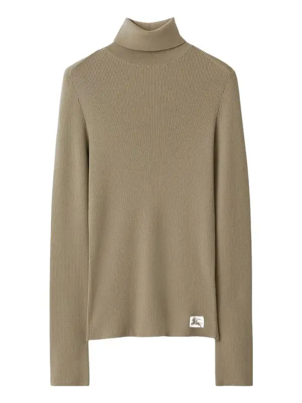 Burberry Ribbed Roll-neck Jumper With Logo Patch - Brown