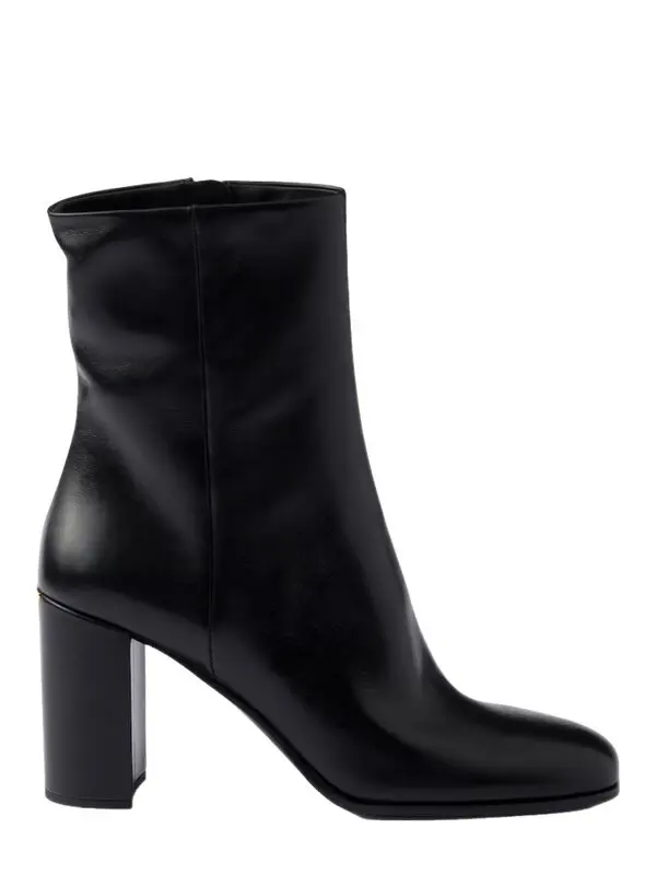 Prada Zip-up Block-heeled Leather Boots - Black