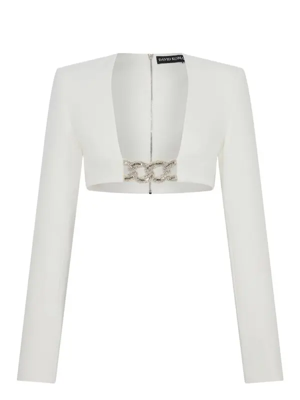 David Koma 3d Crystal Chain Square Neck Blouse - White