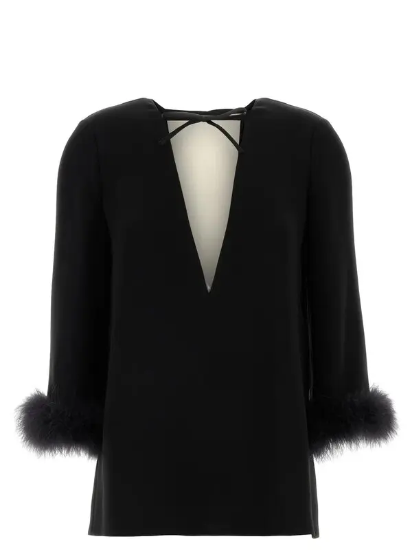 Valentino Garavani Feather-trim Bow Detailed Top - No