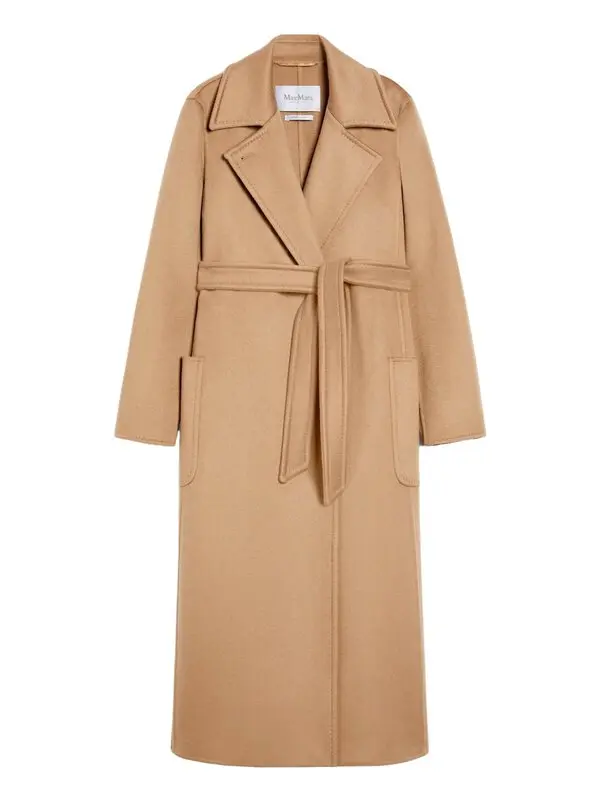 Max Mara Belted Long Sleeve Coat With Notched Lapel - Camel