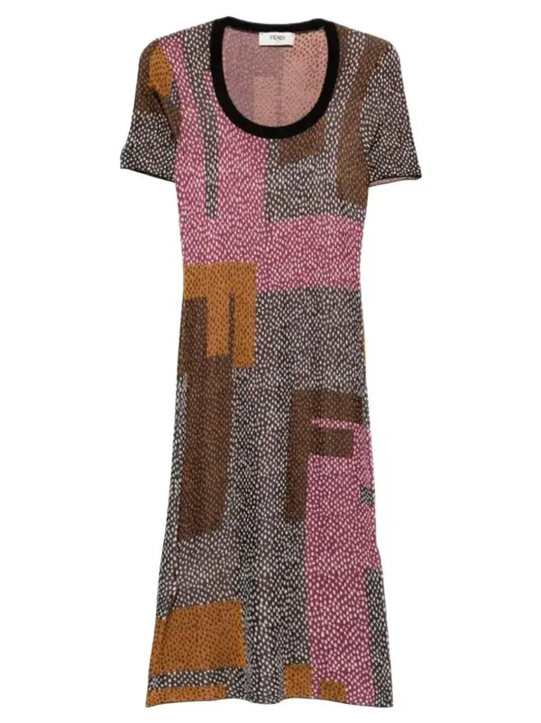 Fendi Geometric Print Midi Dress - Brown