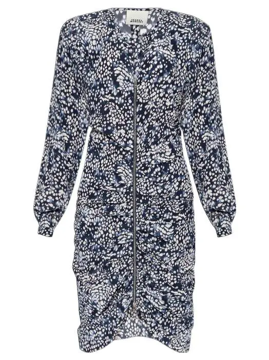 Isabel Marant Étoile Long Sleeve Printed Zipper Dress - Black