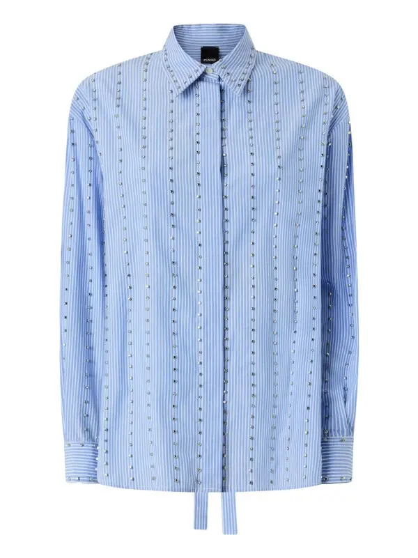 Pinko Striped Embellished Shirt With Belt - Blue
