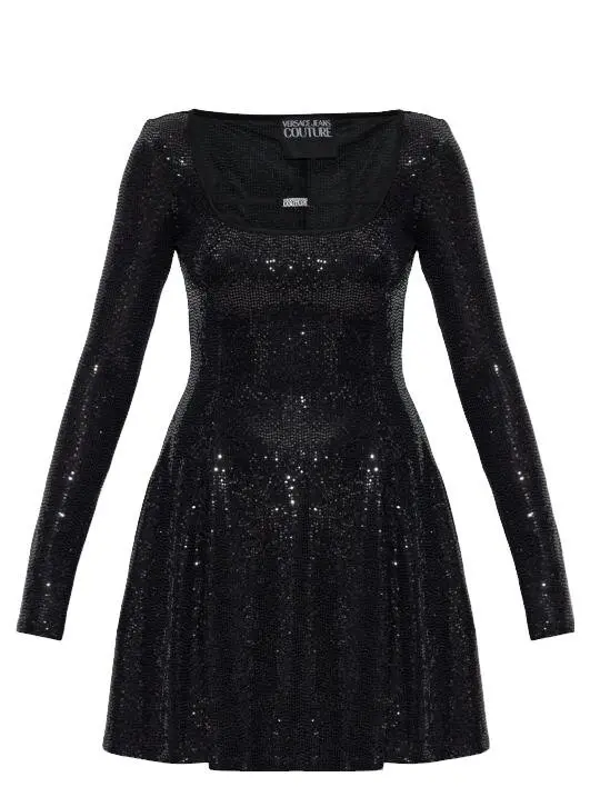 Versace Sequin Embellished Mini Dress - Black