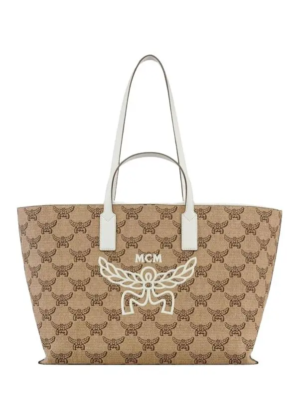 Mcm Monogrammed Logo Detailed Tote Bag - Beige Natural Color