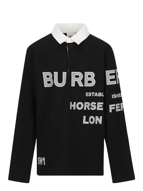 Burberry Horseferry-print Long-sleeved Polo Shirt - Black