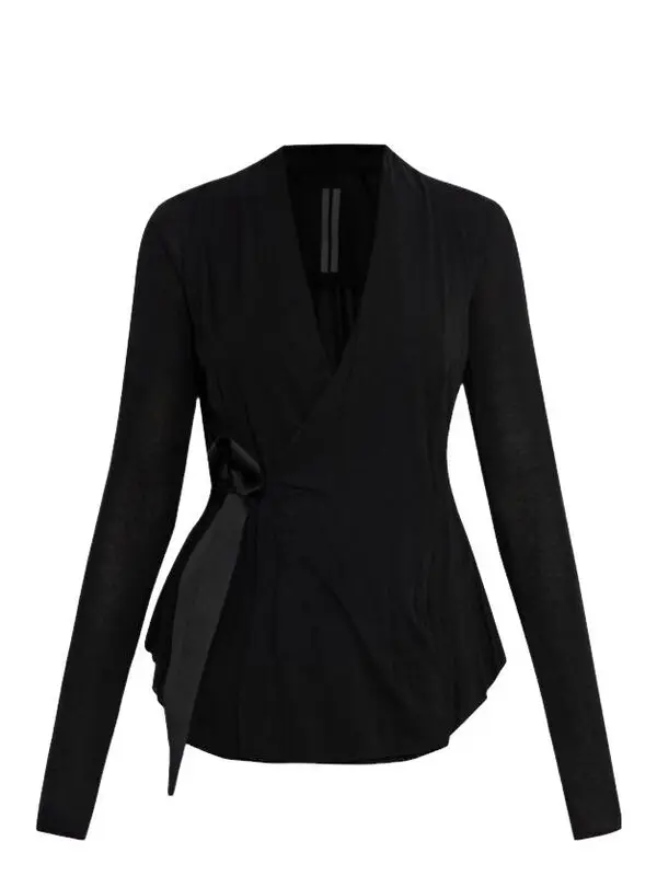 Rick Owens Tie Front Long Sleeve Top - Black