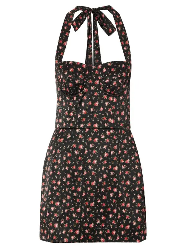 Dolce & Gabbana Floral-print Halterneck Mini Dress - Black, Red, Green