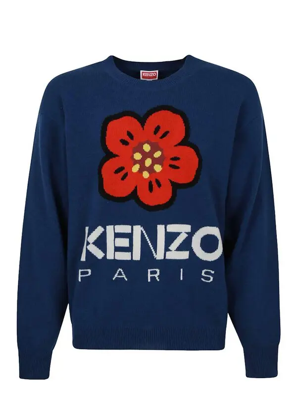 Kenzo Boke Flower Intarsia Knit Crewneck Jumper - Blue
