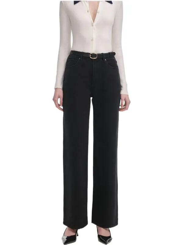 SELF-PORTRAIT High Waisted Straight Leg Jeans - Black