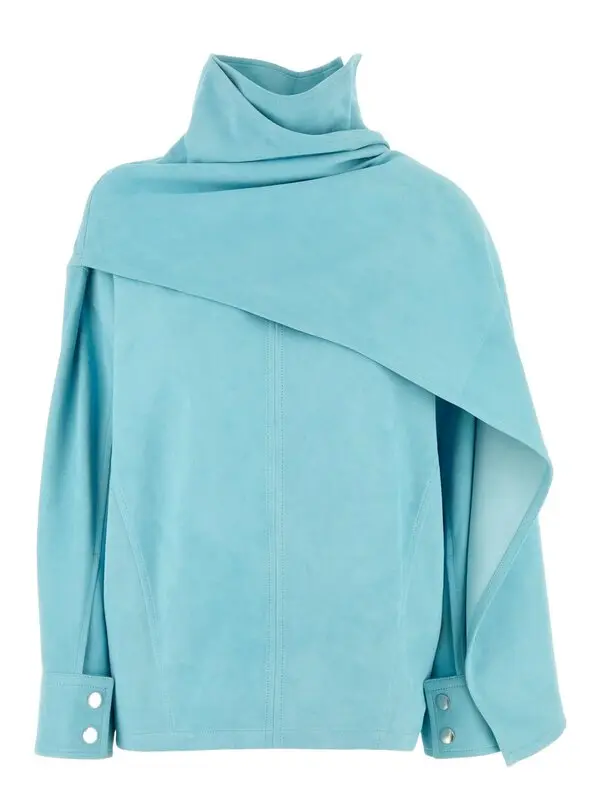 Bottega Veneta High Neck Leather Blouse - Blue