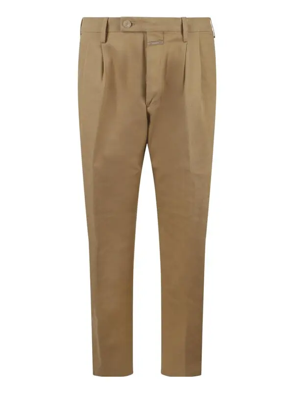 Closed Pleated Stretch-cotton Trousers - Green