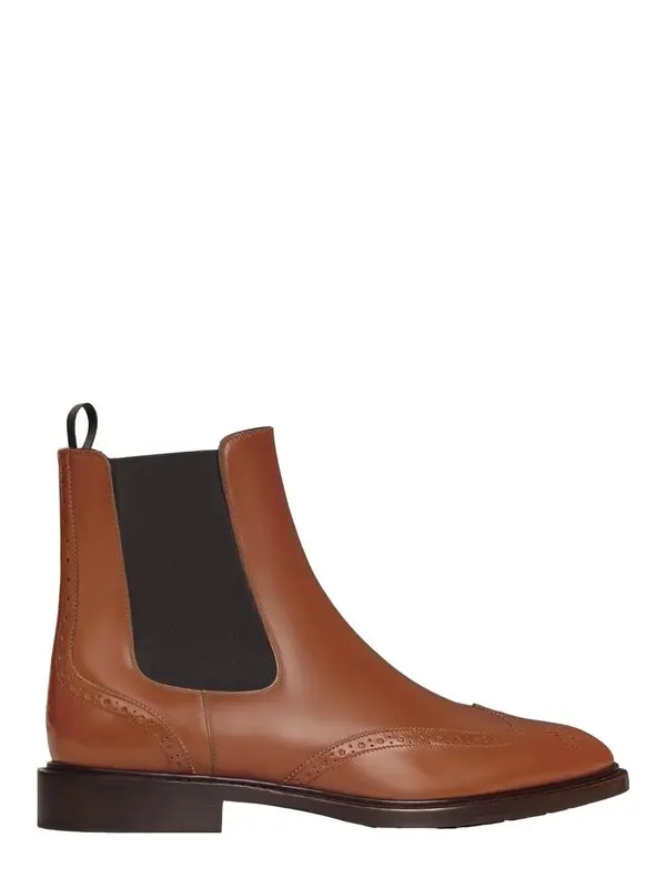 Celine Donavan Chelsea Boot With Brogues In Polished Bull - Tan