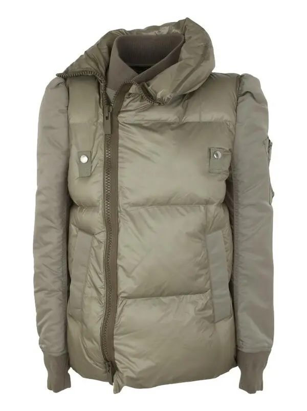 Sacai Zipped Asymmetric Padded Jacket - Green