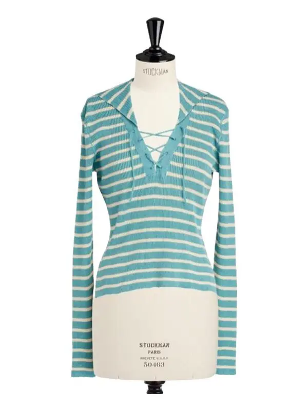 Dior Striped Tie-neck Sweater - White