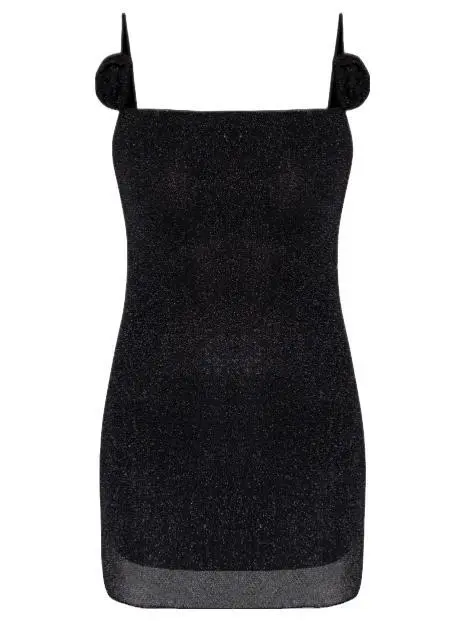 Oseree Sparkling Mini Dress With Spaghetti Straps - Black