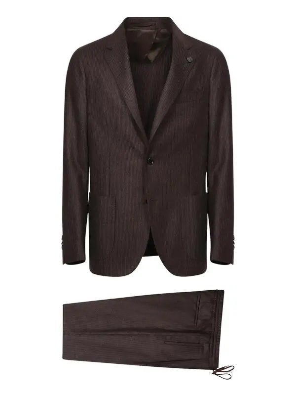 LARDINI Single Breasted Striped Two-piece Suit - Brown