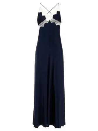 Alberta Ferretti V-neck Lace Trim Maxi Slip Dress - Black
