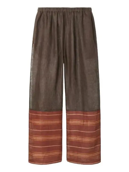Tory Burch Drawcord Wide-leg Beach Pants - Dark Mocha / Orange Crisp Stripe