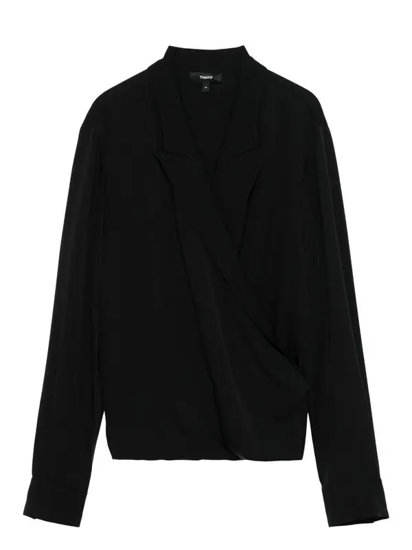 Theory V-neck Draped Blouse - Black