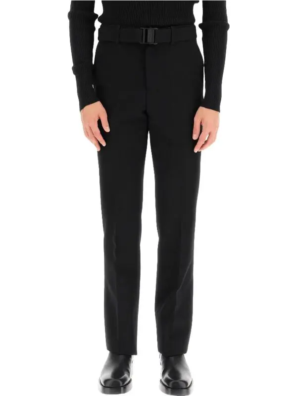 Off-White Belted Straight Leg Trousers - Black