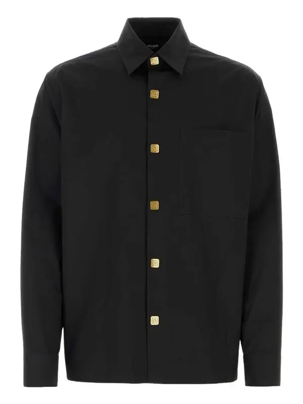 Balmain Logo Buttoned Poplin Shirt - Black