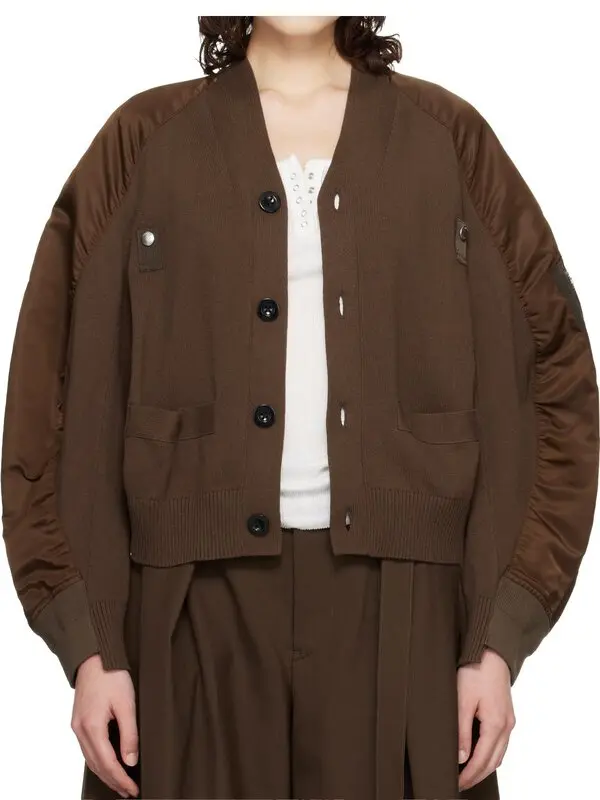 Sacai Patchwork Knit Y-neck Cardigan - Brown