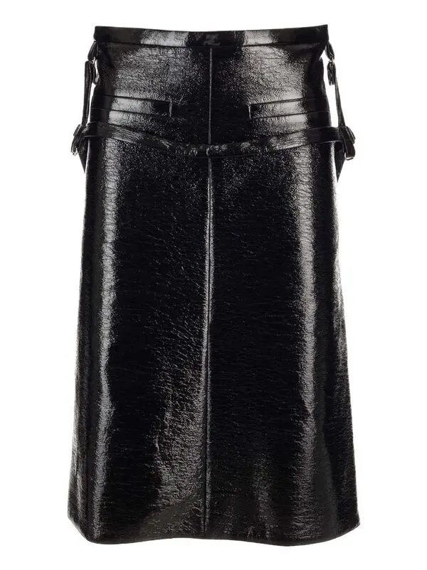COURREGES Midi Leather Skirt With Slit Detail - Black
