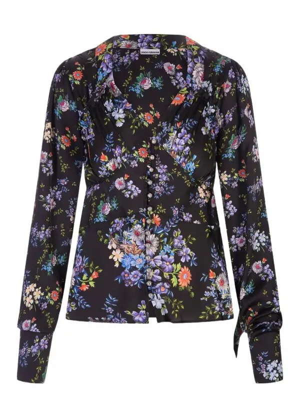 Rabanne Floral Print V-neck Blouse - Black