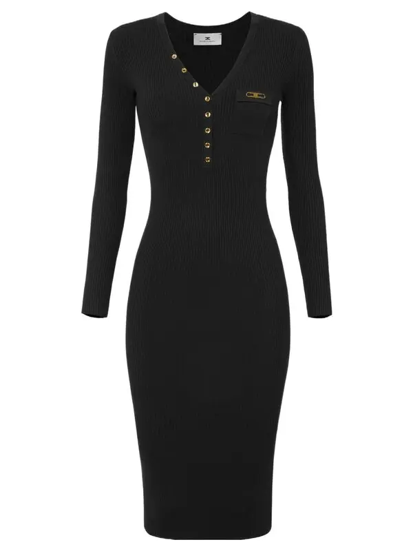 Elisabetta Franchi Ribbed Button-fastening Midi Dress - Black