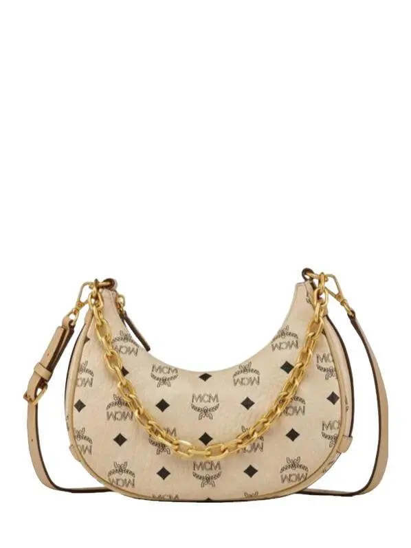 Mcm Aren Crescent Hobo Bag In Visetos Monogram - Nude