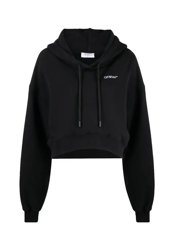 Off-White Cropped Logo Hoodie - Black
