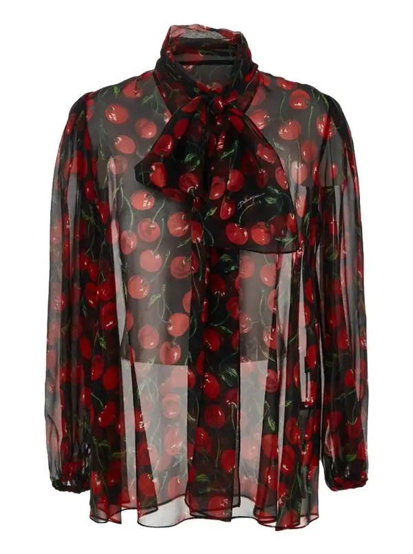 Dolce & Gabbana Cherry Print Long Sleeve Blouse - Black