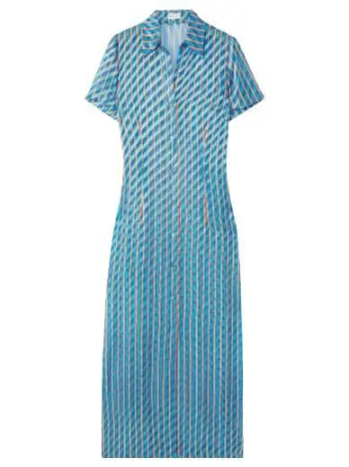 Dries Van Noten Striped Midi Shirt Dress - Blue