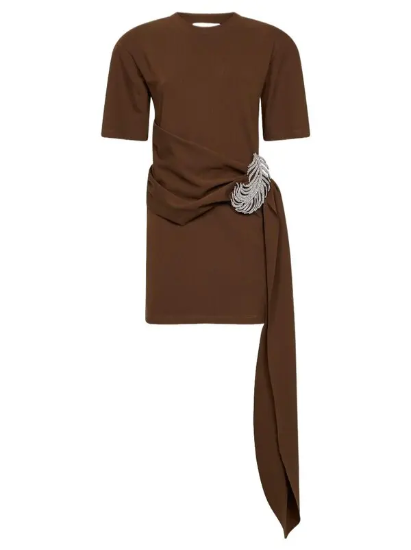 Giuseppe Di Morabito Short-sleeved Crewneck Dress With Draped Embellishment - Brown