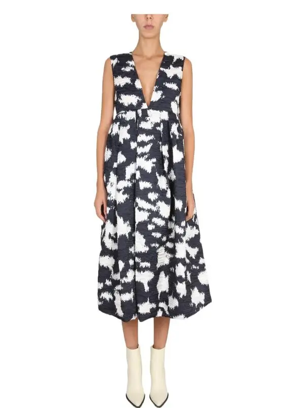 Dries Van Noten Sleeveless Deep V-neck Pleated Dress - Black