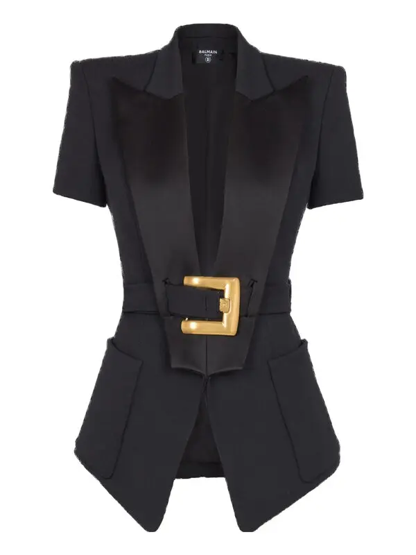 Balmain Belted V-neck Jacket - Black
