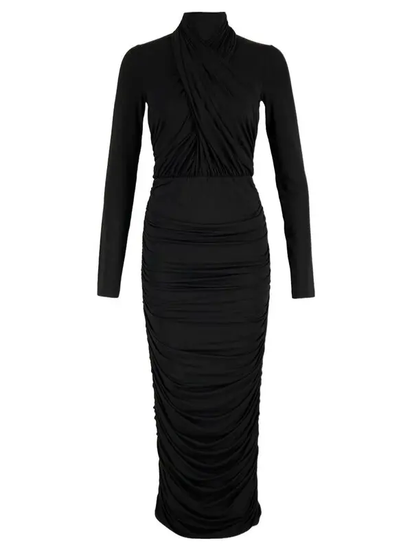 Balmain Pleated Jersey Midi Dress - Black
