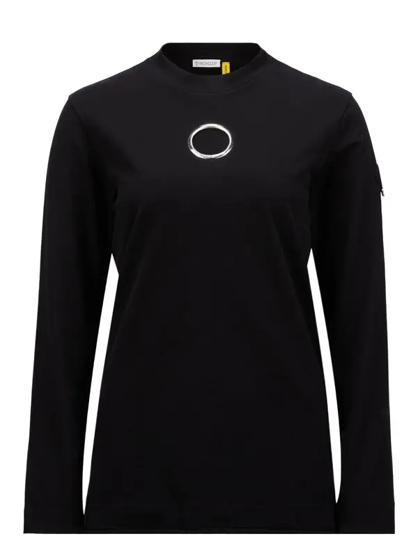Moncler Long Sleeve Eyelet Cotton T-shirt - Black