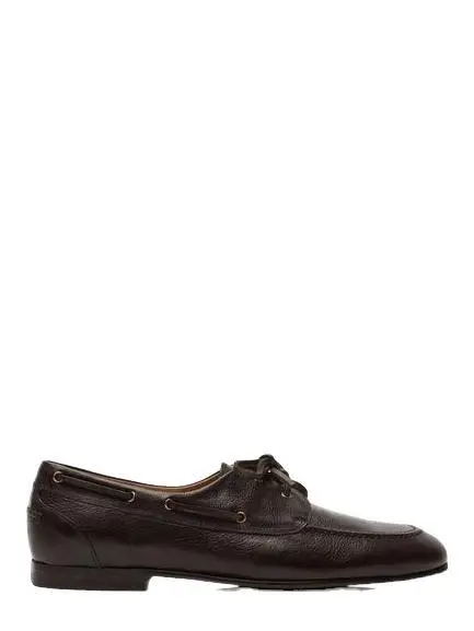 SCAROSSO Ginevro Lace-up Round Toe Boat Shoes - Black